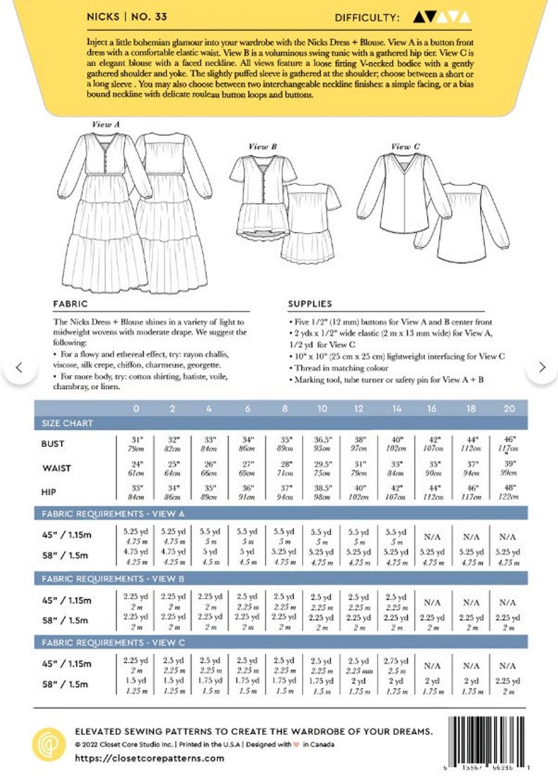 Nicks Dress & Blouse - Sewing Pattern by Closet Core - Three Variations ...