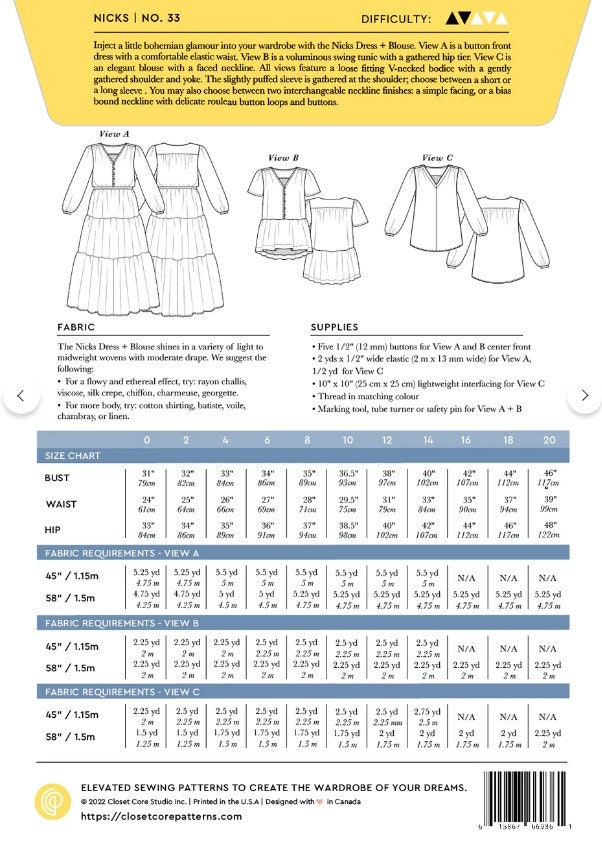 Nicks Dress & Blouse - Sewing Pattern by Closet Core - Three Variations ...