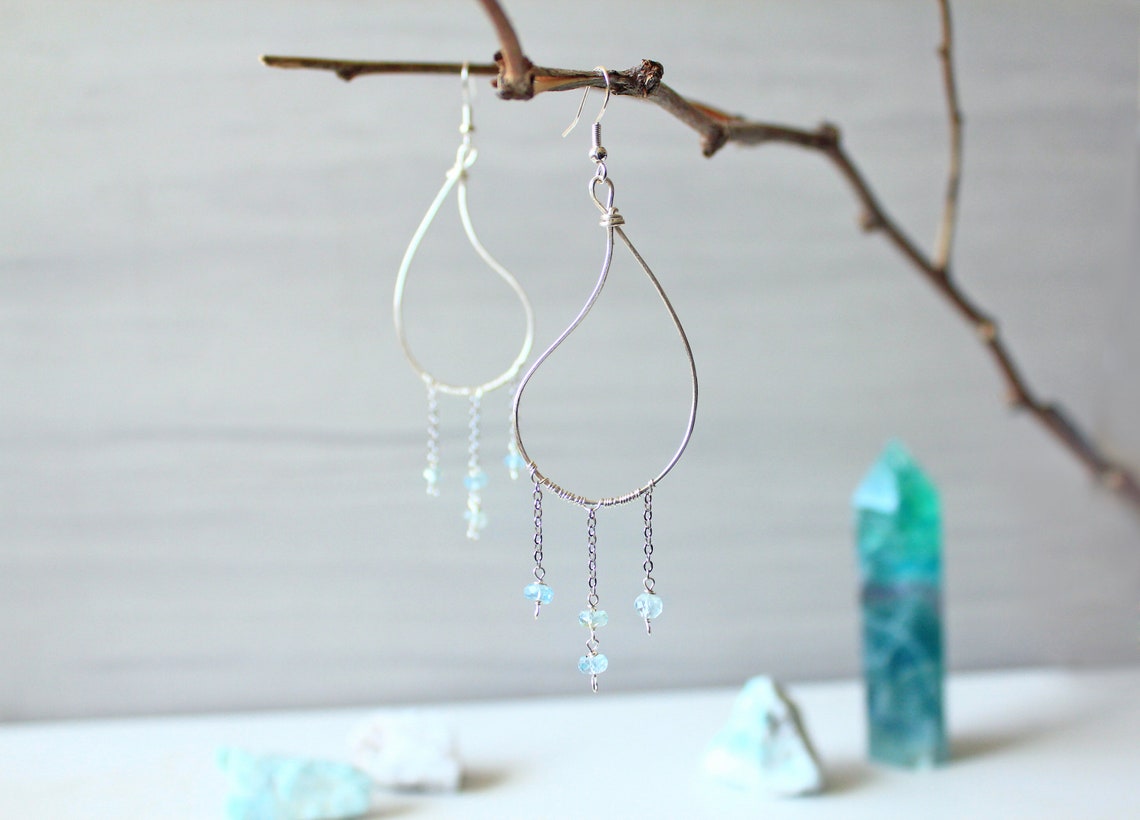 Water Drop Earrings Chandelier Earrings Aquamarine - Etsy