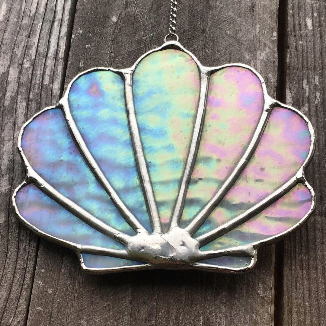 Iridescent White Glass Sea Shell - Etsy