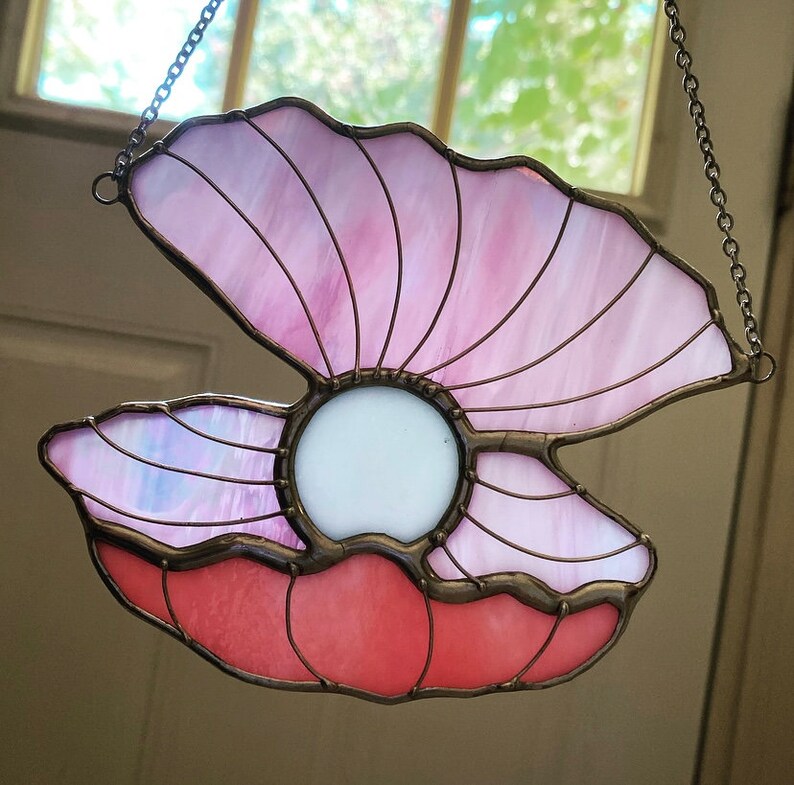 Pink Seashell Stained Glass Suncatcher - Etsy