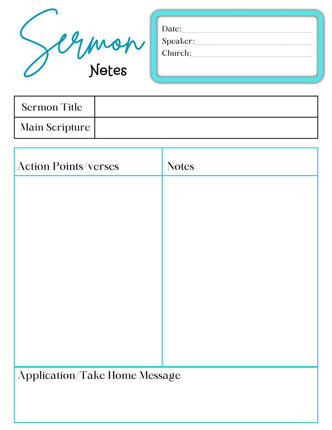 Printable Sermon Notes - Sermon Summary, Christian Planner, PDF ...
