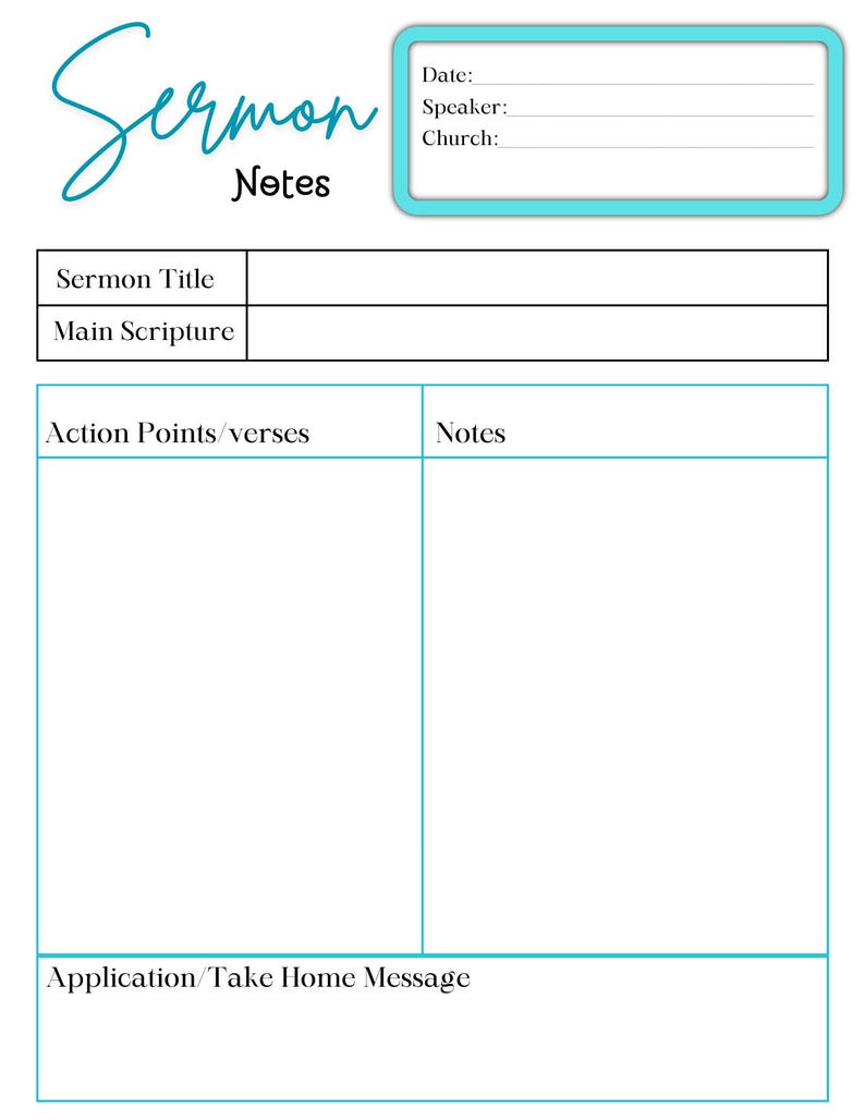 Printable Sermon Notes - Sermon Summary, Christian Planner, PDF ...