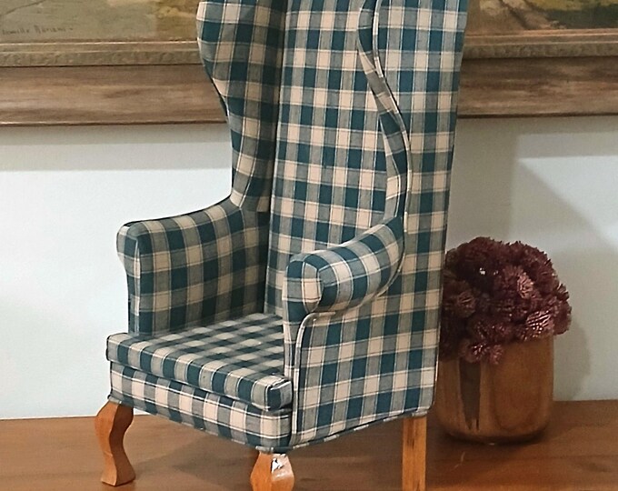 The Tender Art Collection DOLL Chair Green & Tan Plaid High Back Chair ...