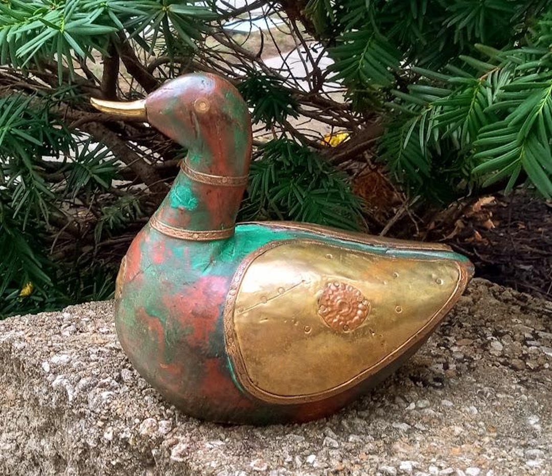 Handmade Carved Solid Wood Duck Ornate Copper and Brass Accents - Etsy