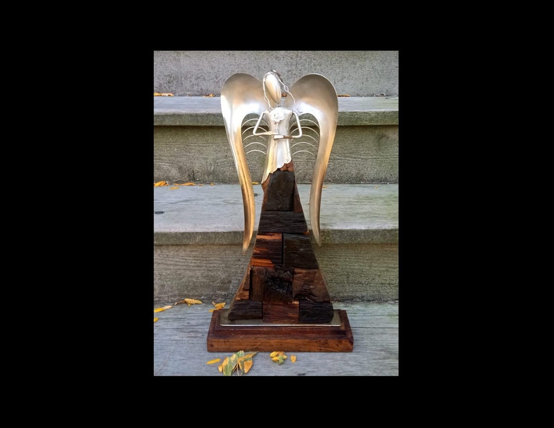 Handcrafted Metal Wood Angel Sculpture ~ 19" X 10 1/2" X 3 1/4" - Etsy