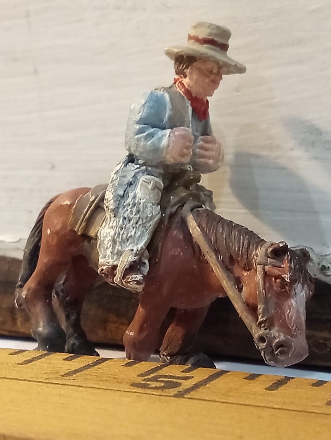 Vintage Micro Miniature Cast Iron Cowboy on Horse Toy Painted Cast ...