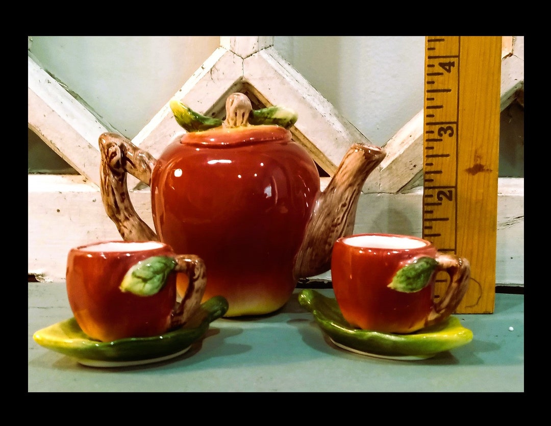 Small Children's Ceramic Apple Tea Set ~ 3 1/2" Porcelain - Etsy