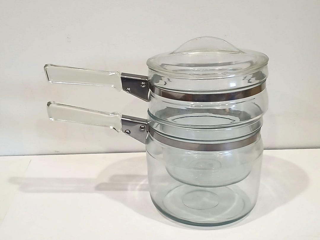 Vintage PYREX Flameware Double Boiler Clear Glass Complete Set B1 / A12 ...