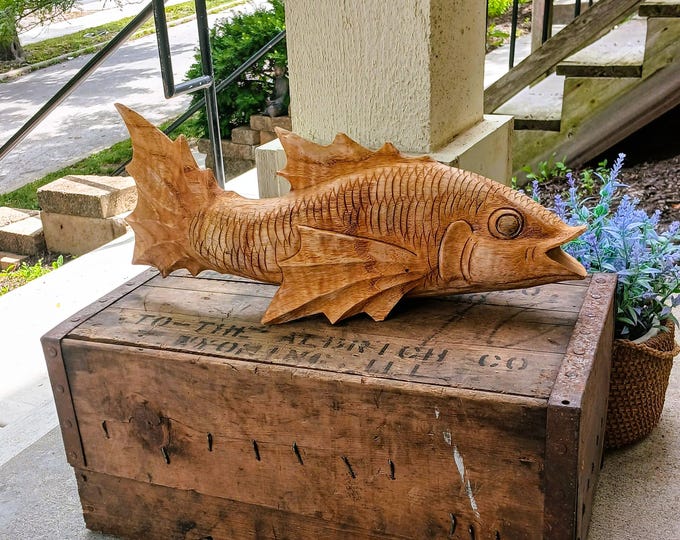 Vintage Hand Carved Wooden Japanese Koi Carp Fish Rustic Figurine ...
