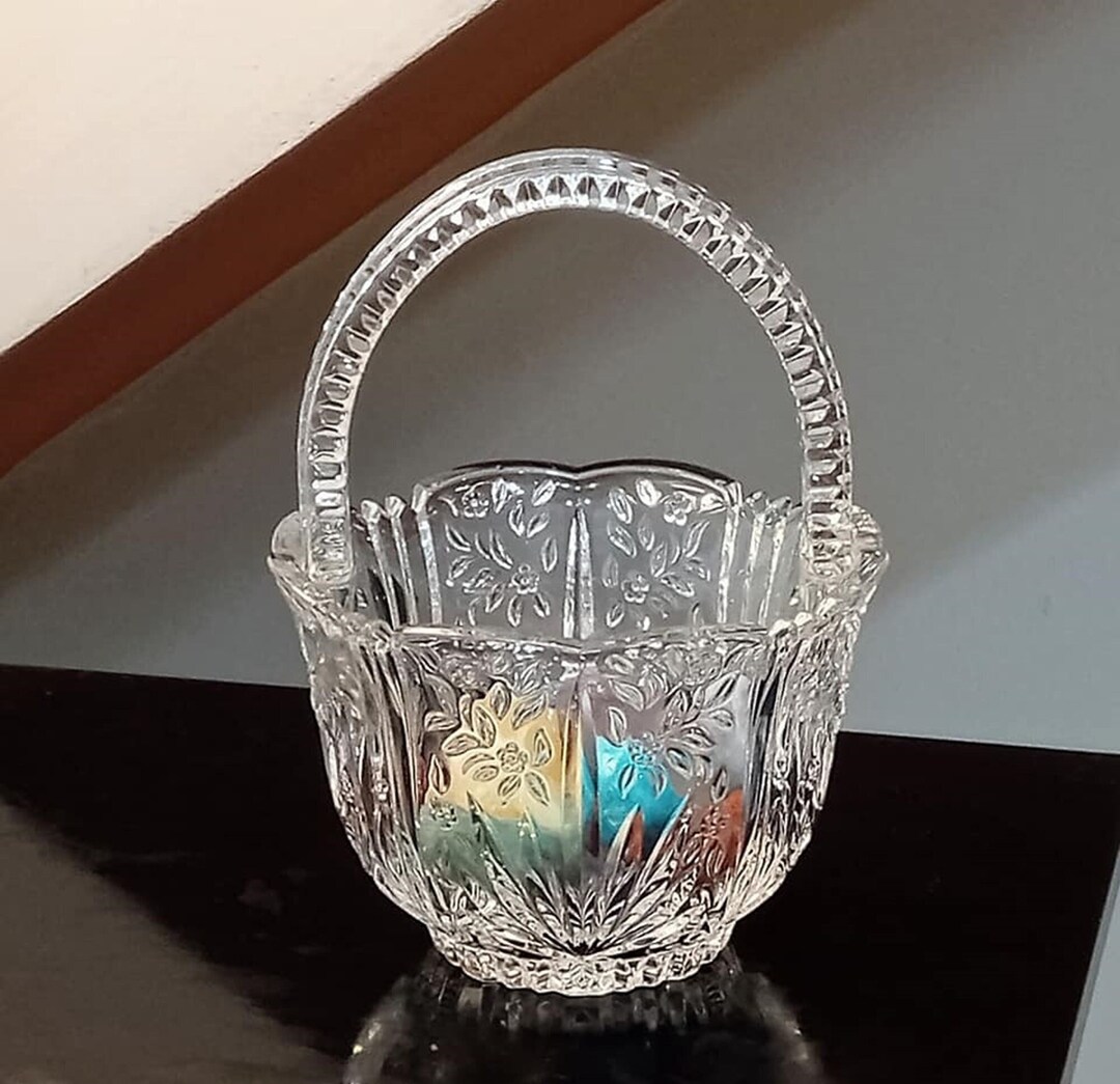 Oneida Crystal Spring Lace Basket ~ Bowl Germany Cut Heavy Glass 7 X 5 ...