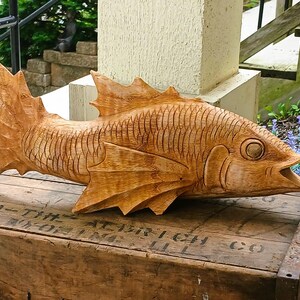 Vintage Hand Carved Wooden Japanese Koi Carp Fish Rustic Figurine ...