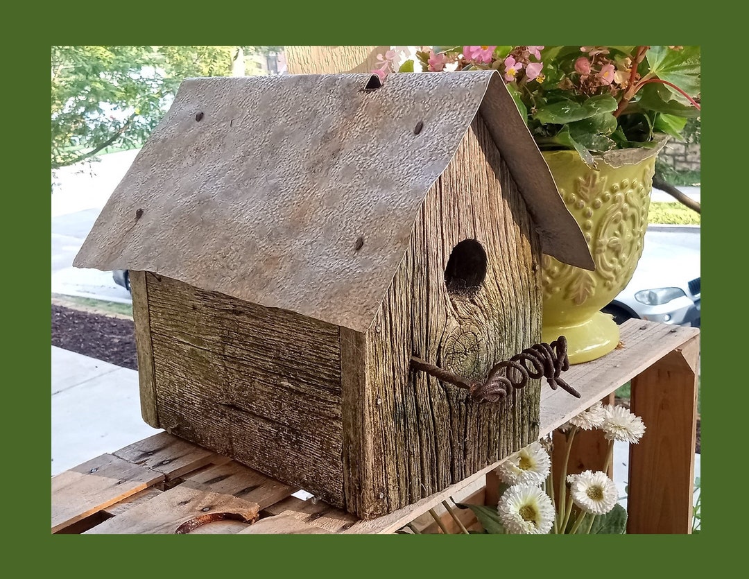 Vintage Weathered Barn Wood Birdhouse Large 12 X 10 Primitive Old ...