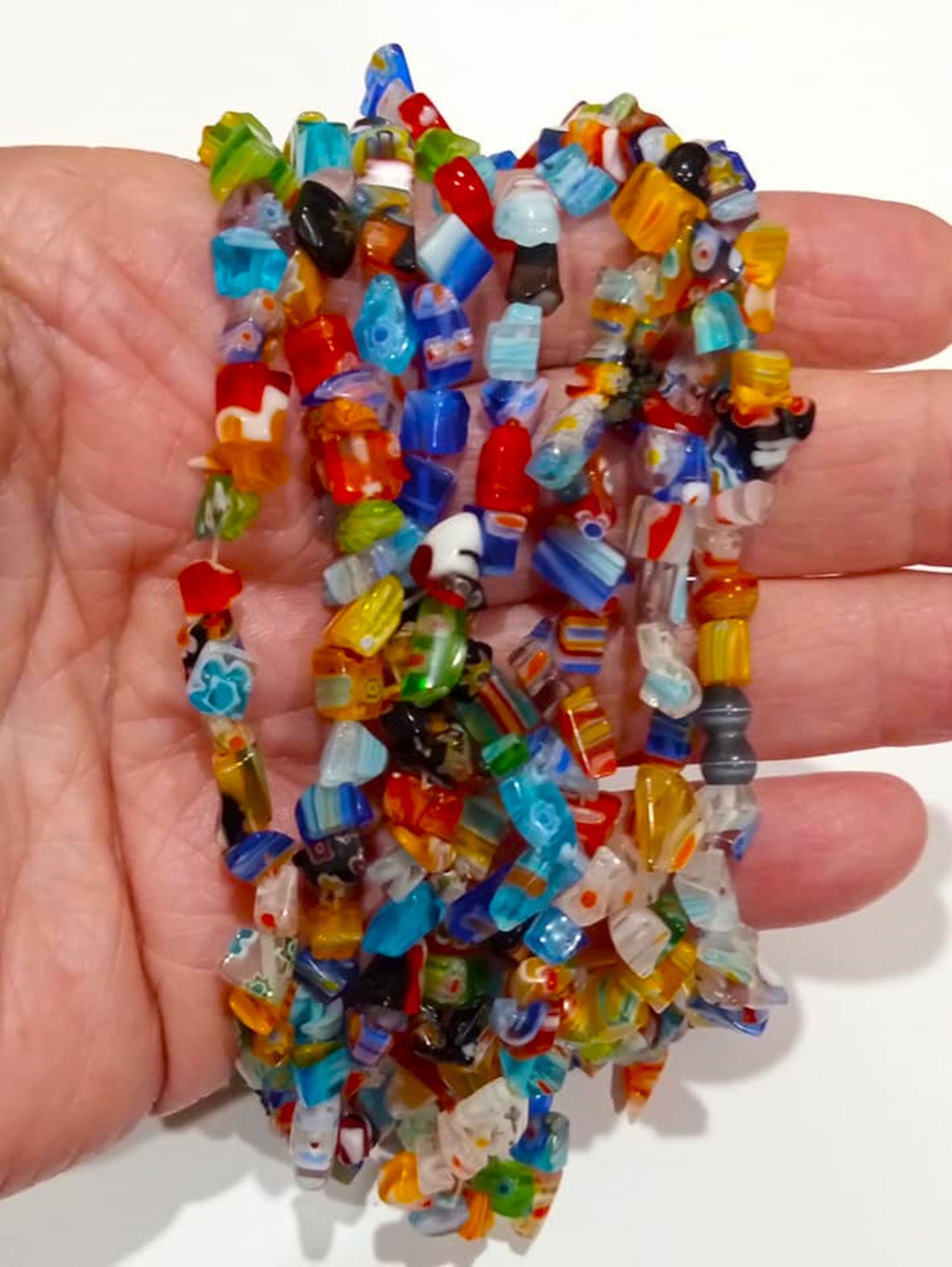 Pair of Millefiori Rainbow Mosaic Glass Chip Beads Strands - Etsy