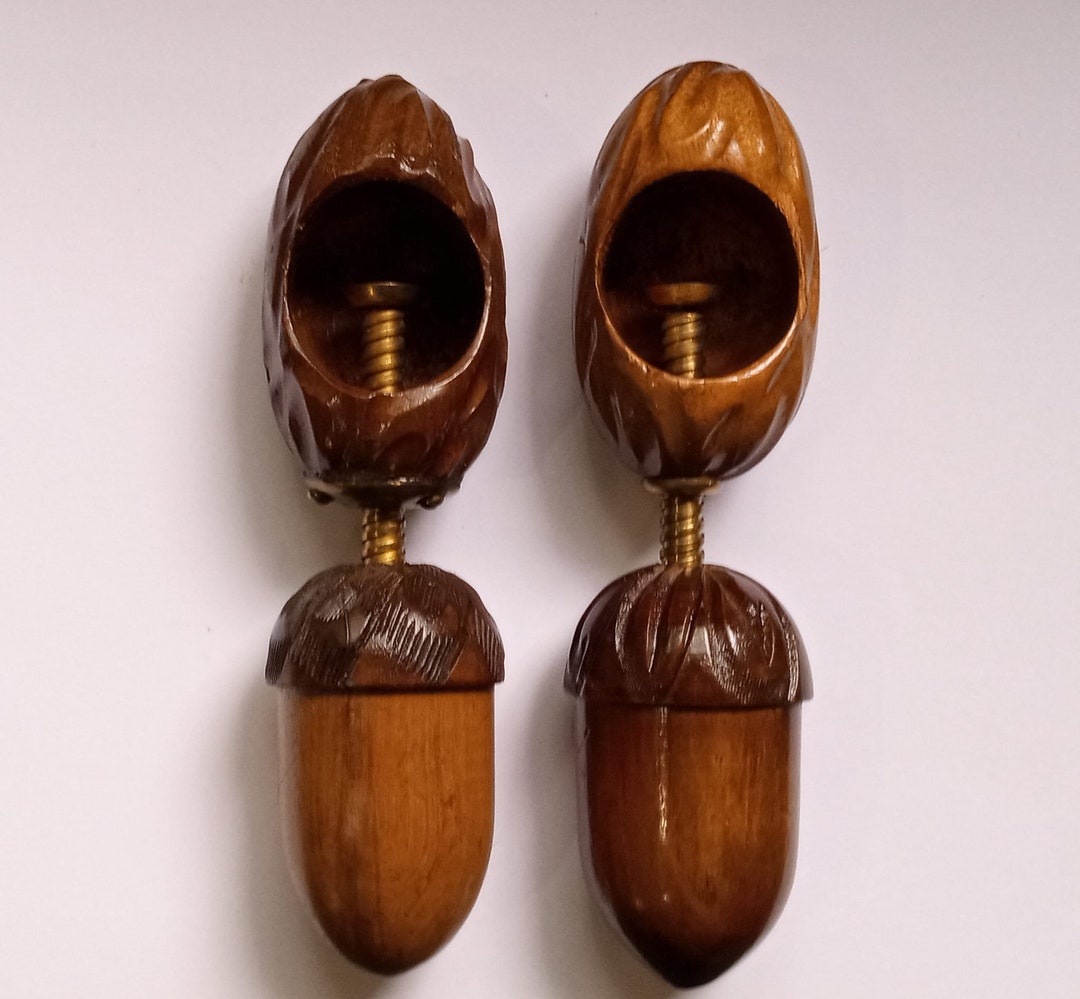 Vintage Pair of Wood Nut Crackers With Brass Screw Vise ~ Acorn and ...