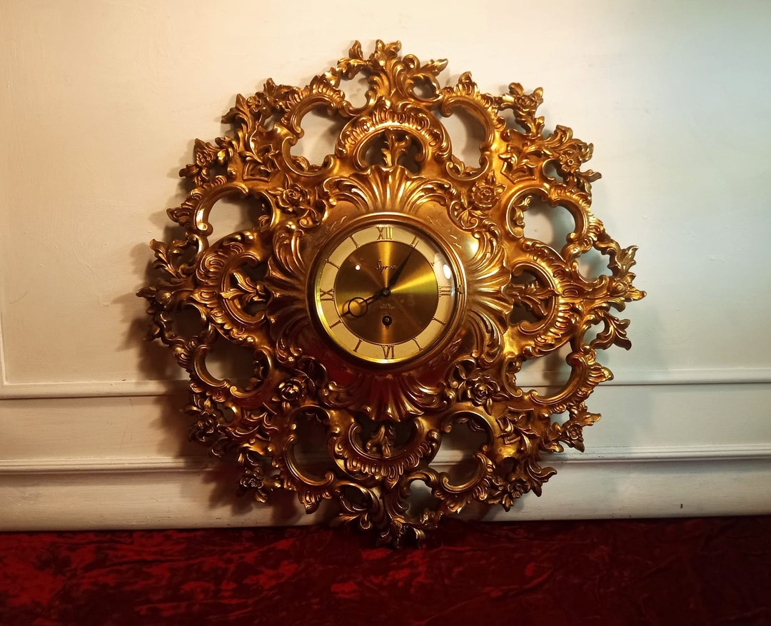 Vintage Syroco Gold 8 Day Jeweled Wall Clock Working With - Etsy
