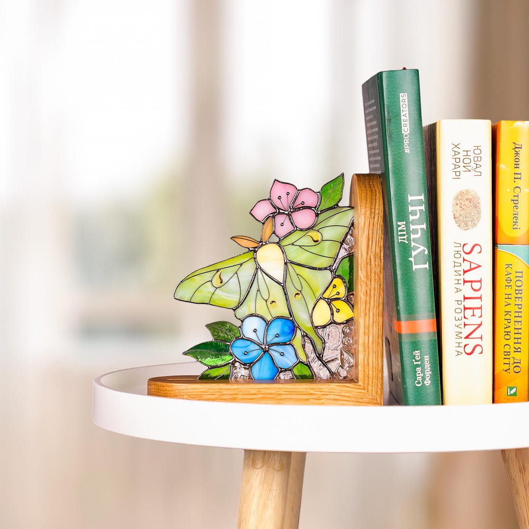 Luna Moth Stained Glass Butterfly Suncatcher Godmother Gift Book Ends ...