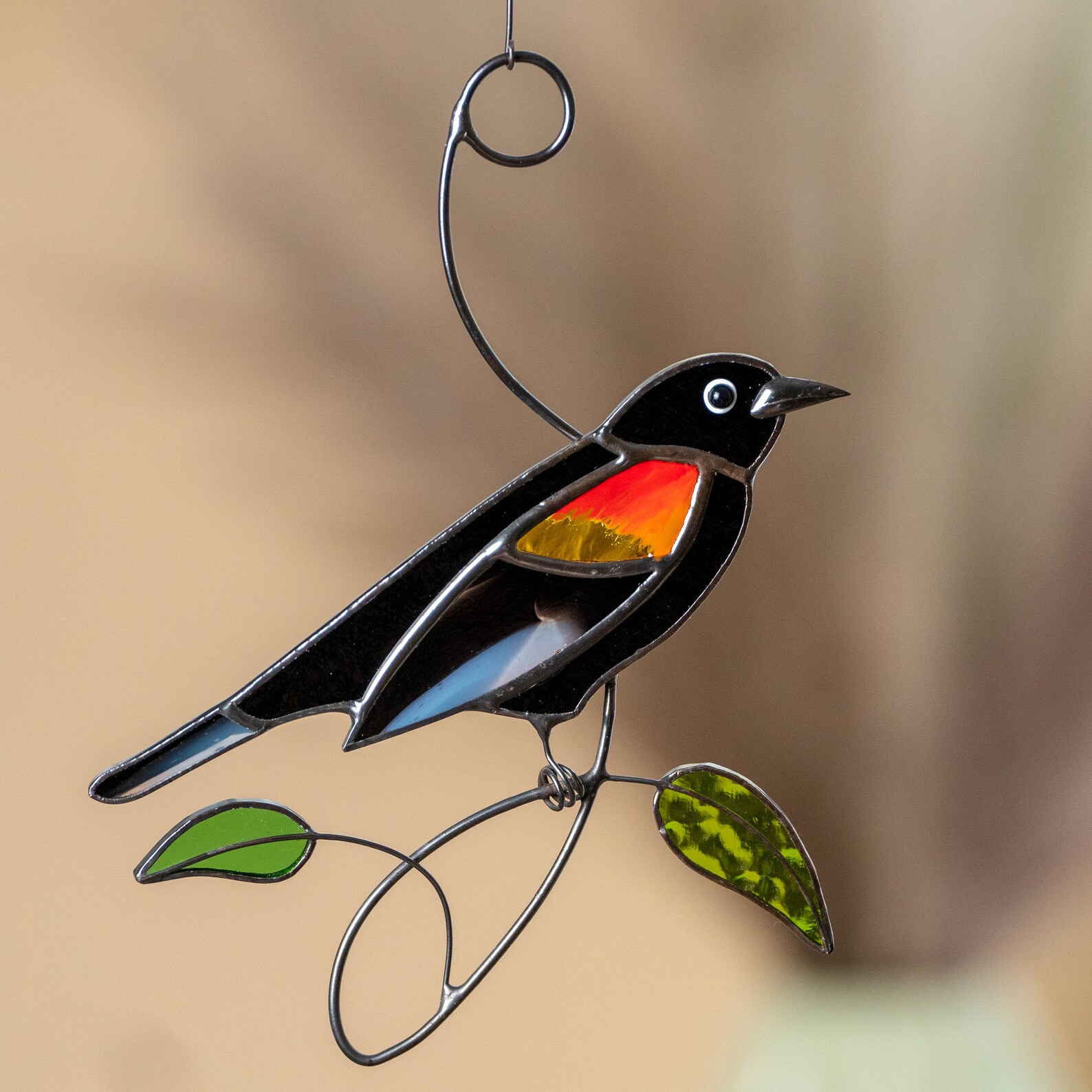Red Winged Blackbird Stained Glass Window Hangings Stained - Etsy