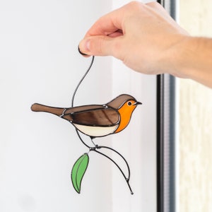 Robin Bird Stained Glass Window Hangings Christmas Gifts Handmade ...