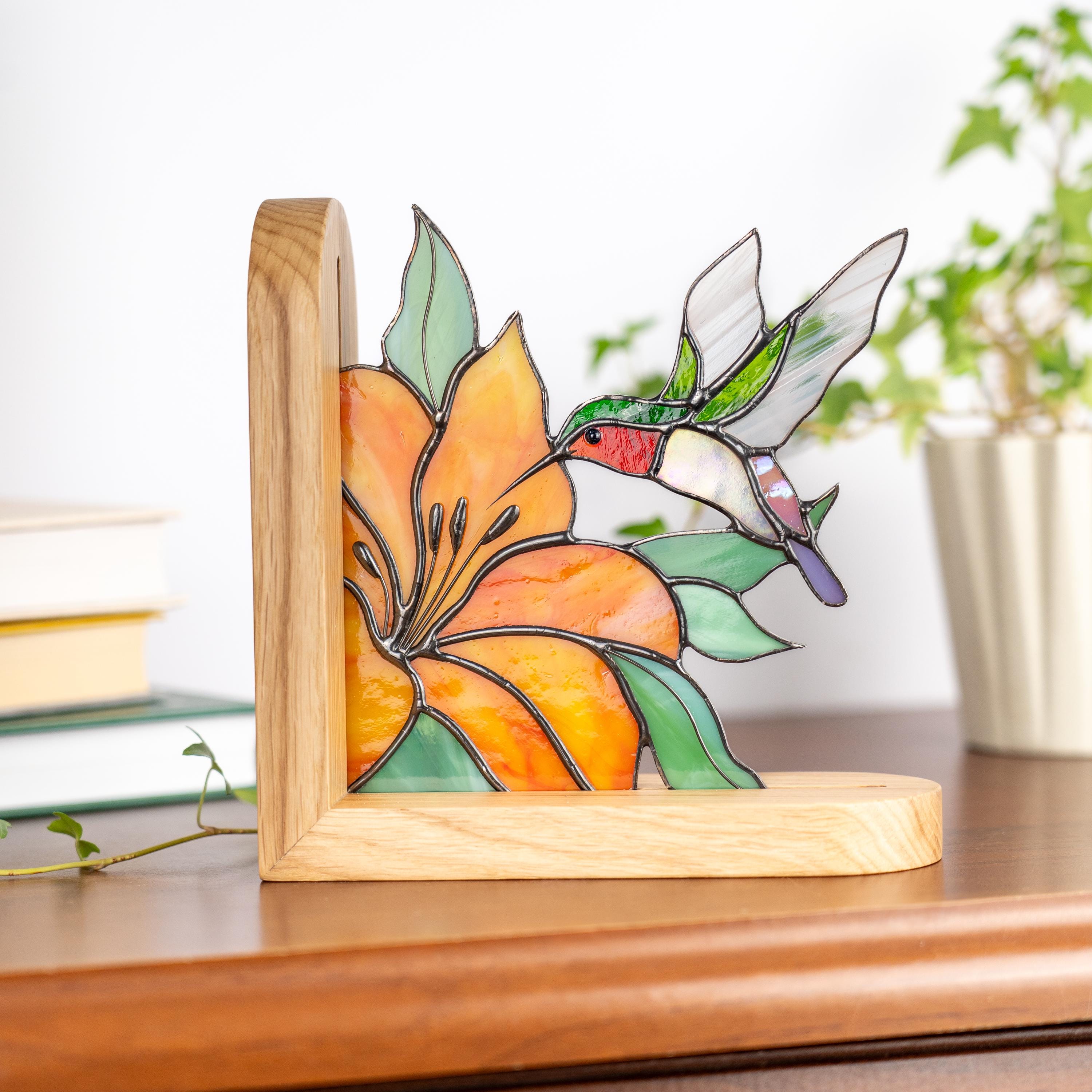 Stained Glass Hummingbird Suncatcher New Mom Gift Book Ends Stained ...