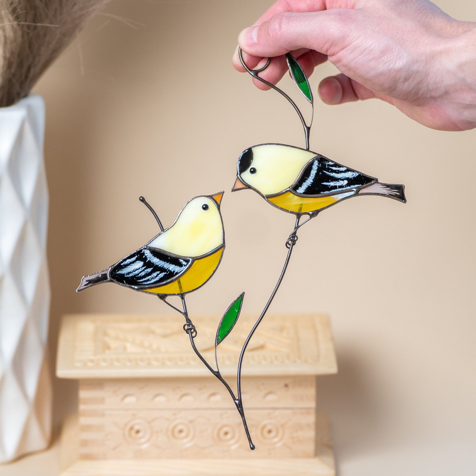 Goldfinches Stained Glass Window Hangings Mothers Day Gift - Etsy