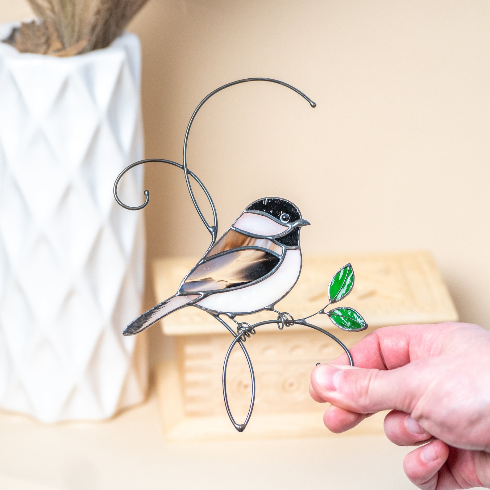 Chickadee Stained Glass Window Hangings Stained Glass Birds - Etsy