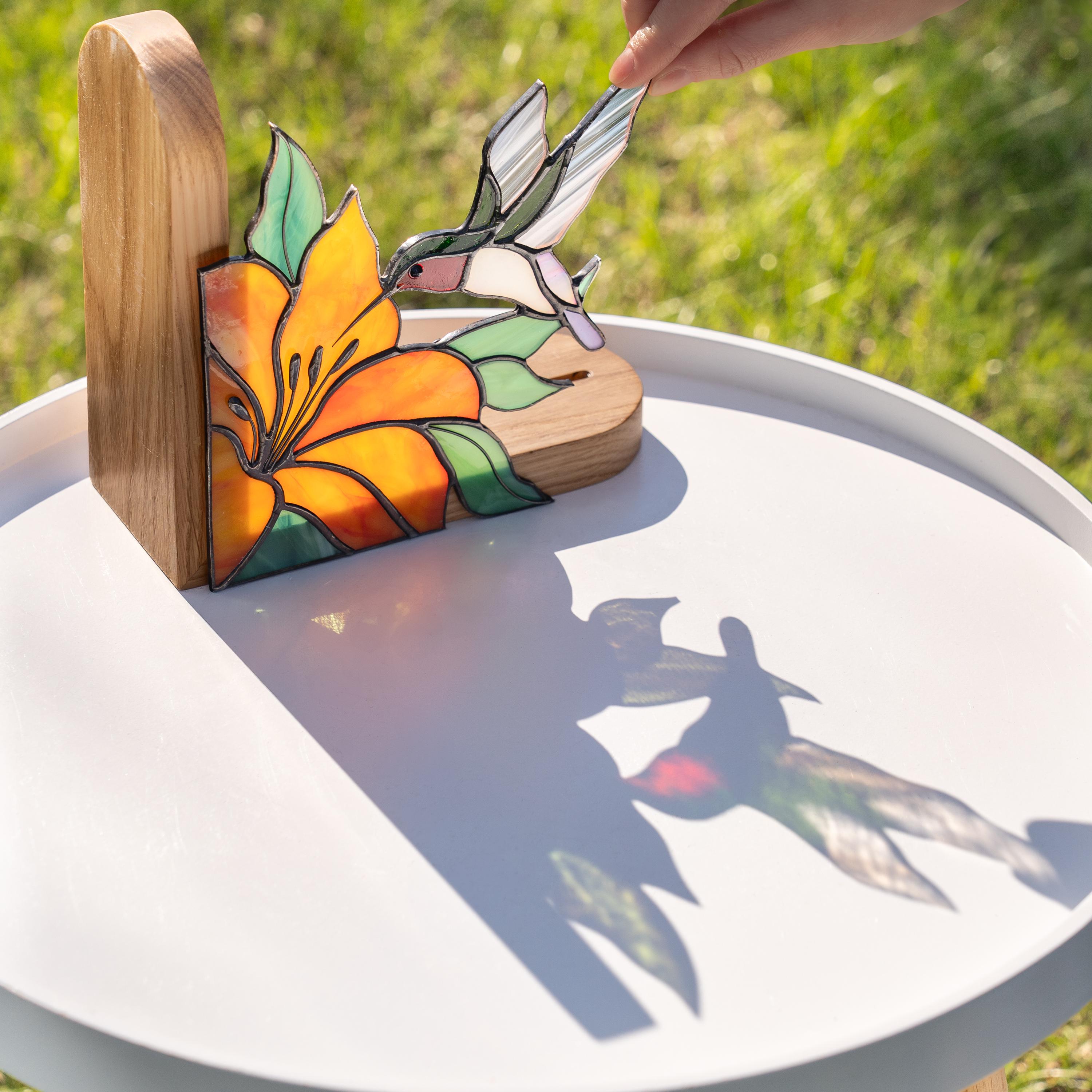 Stained Glass Hummingbird Suncatcher New Mom Gift Book Ends Stained ...