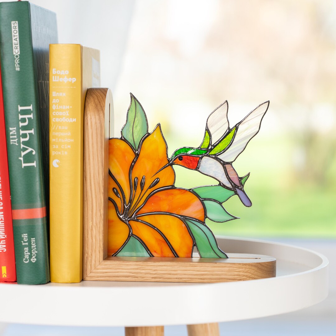 Stained Glass Hummingbird Suncatcher New Mom Gift Book Ends Stained ...