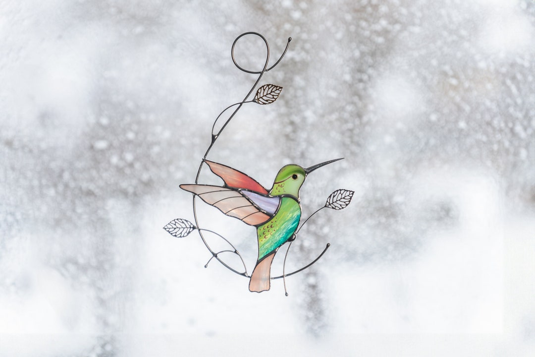 Hummingbird Stained Glass Window Hangings Gift for Mom Custom Stained ...
