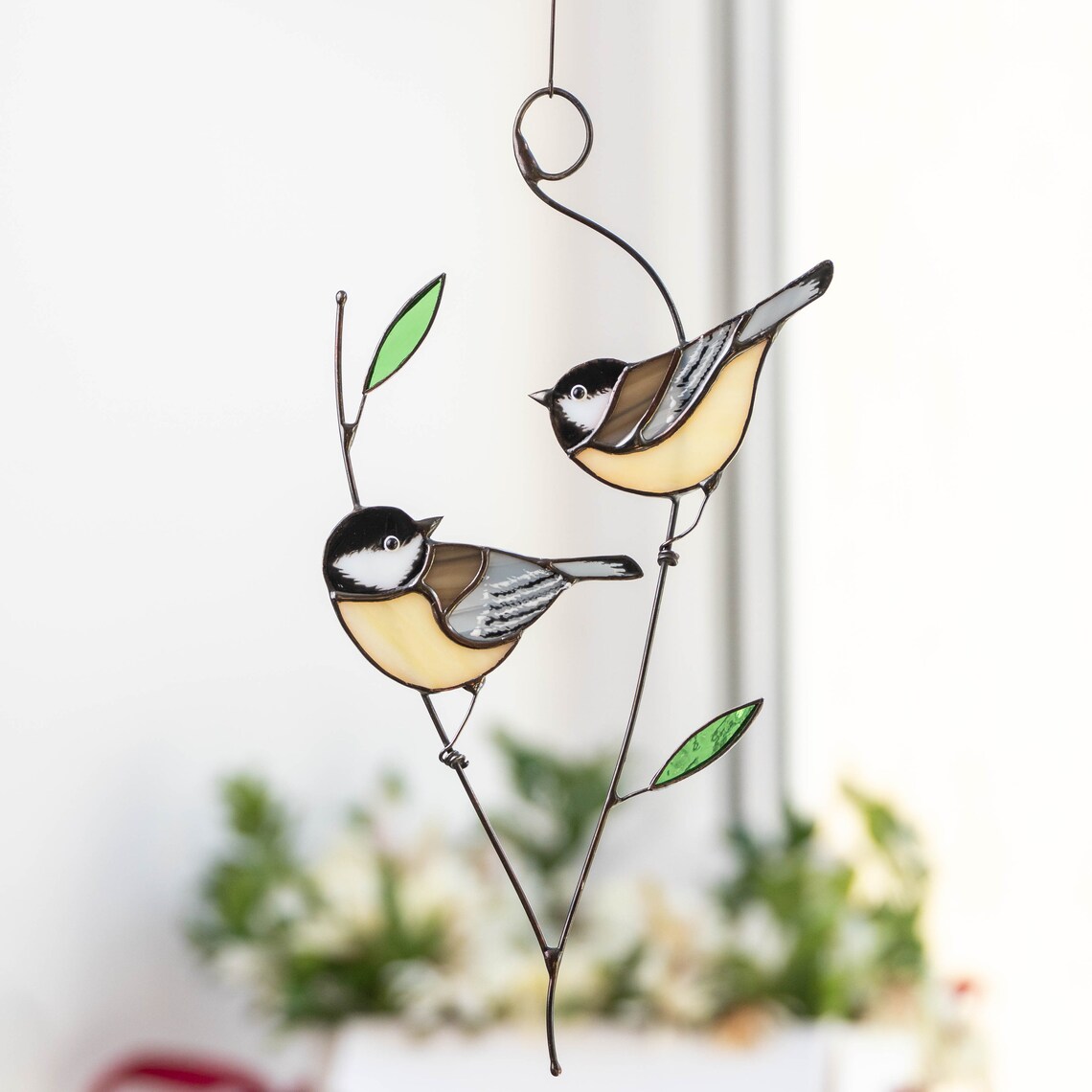 Chickadee Stained Glass Window Hangings Gift for Couple Stained Glass ...