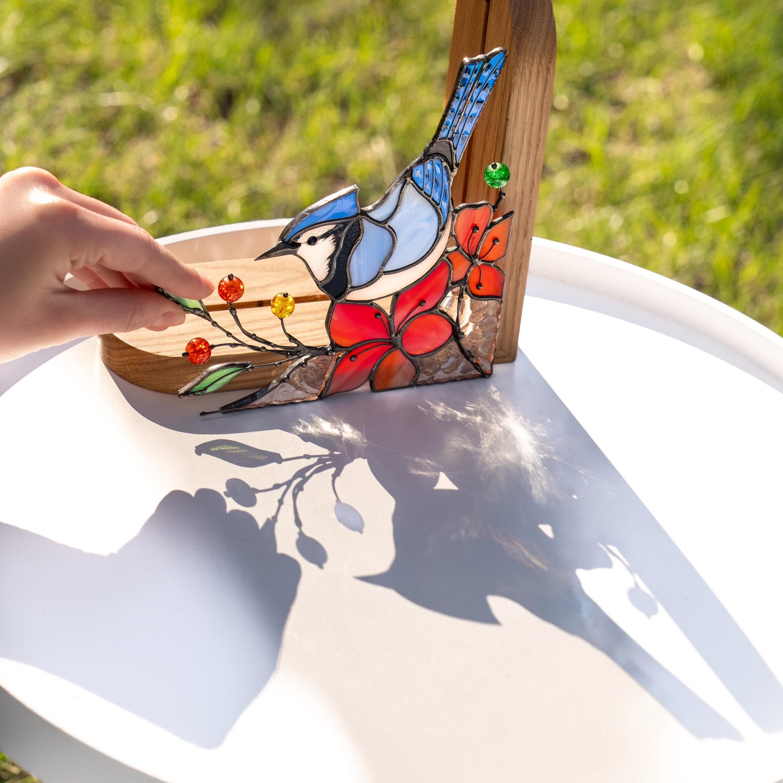 Book Ends Stained Glass Panel Godmother Gift Blue Jay Suncatcher - Etsy