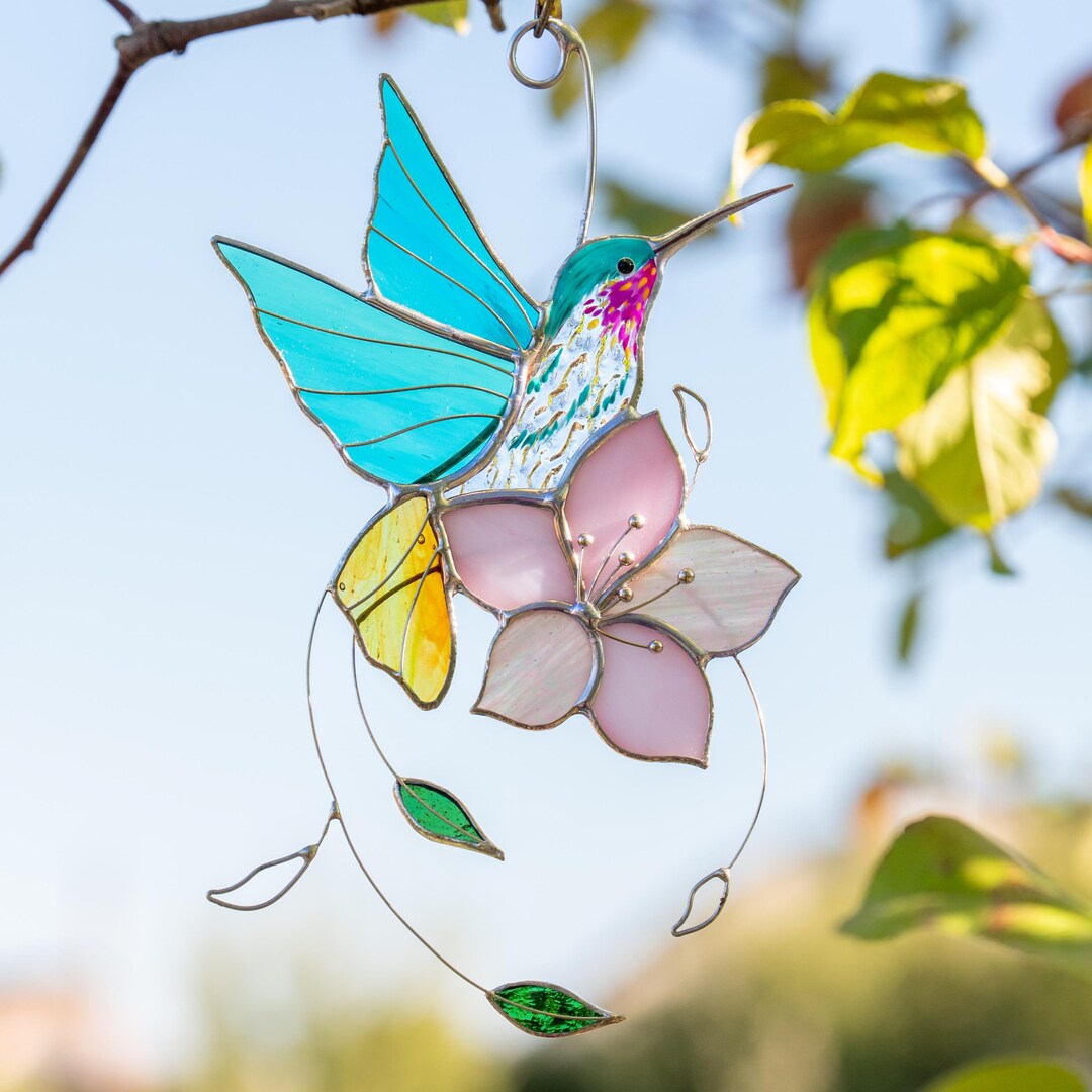 Hummingbird Stained Glass Window Hangings Fathers Day Gifts Custom ...