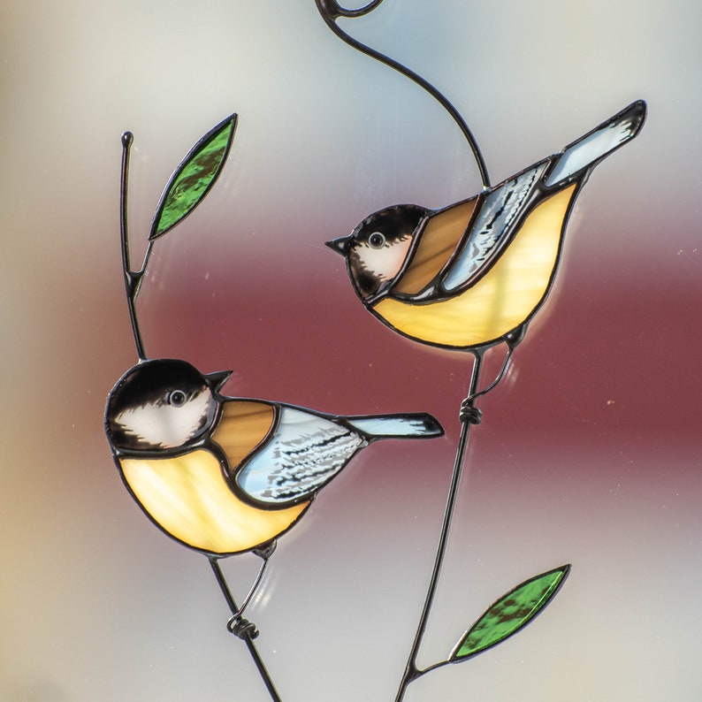 Chickadee Stained Glass Window Hangings Gift for Couple Stained Glass ...