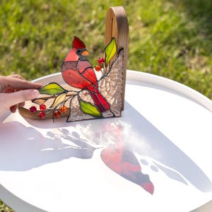 Book Ends Red Cardinal Stained Glass Panel Best Gift for Mom Stained ...