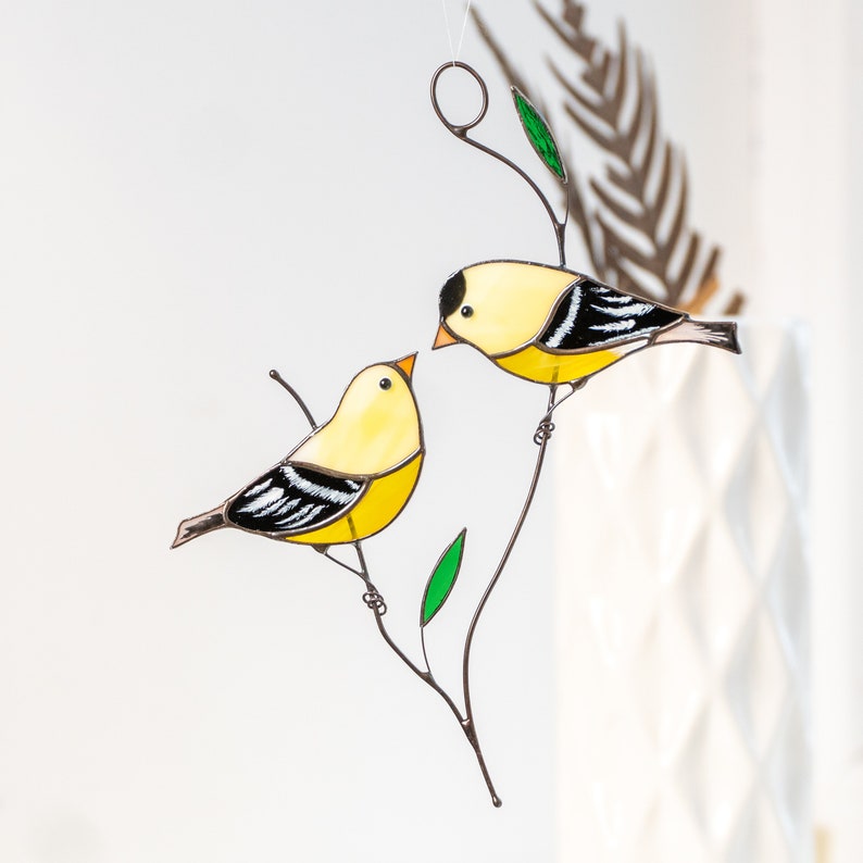 Goldfinches Stained Glass Window Hangings Christmas Gifts - Etsy