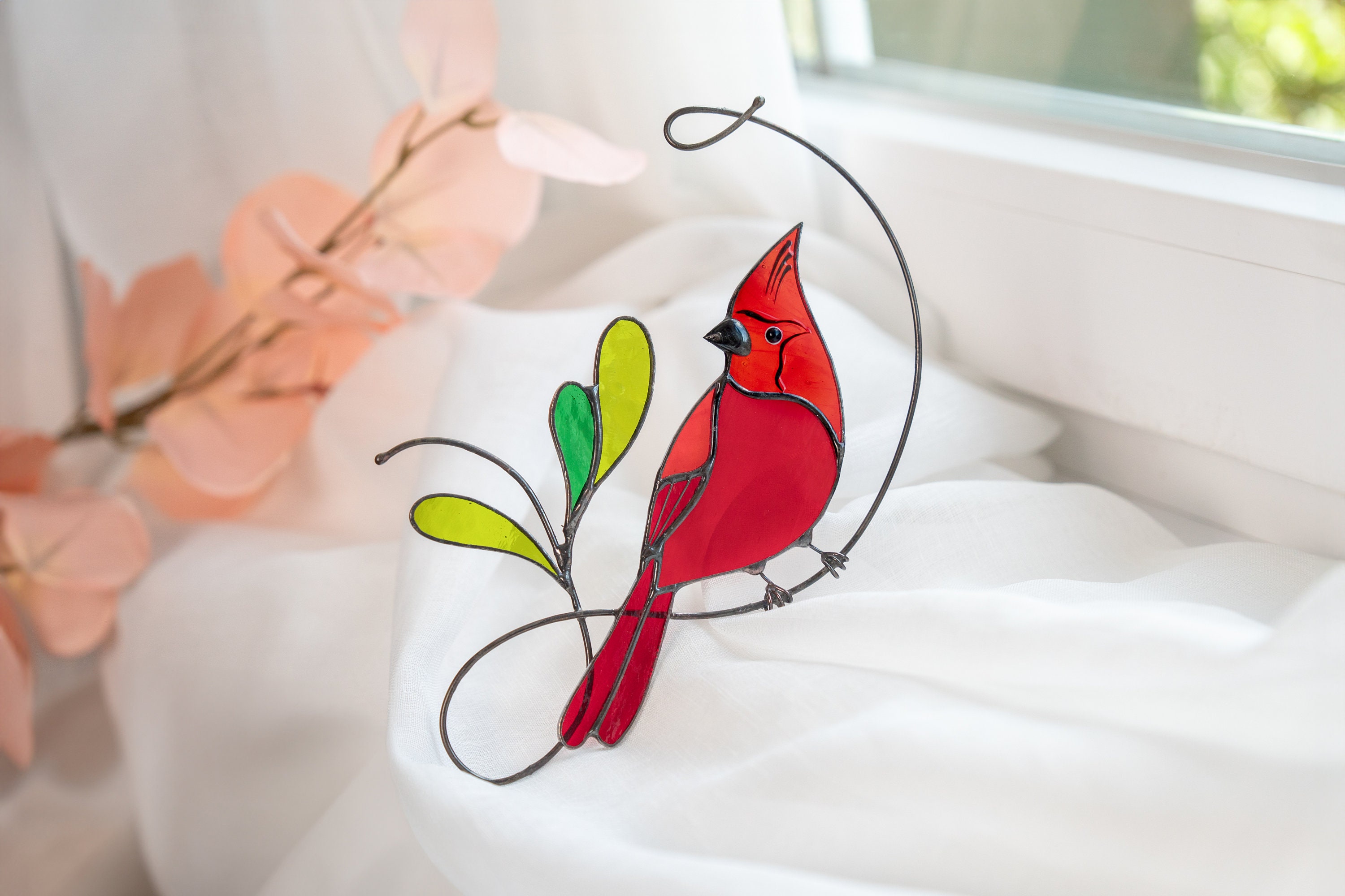 Male Cardinal Stained Glass Window Hanging Godfather Gift Stained Glass ...