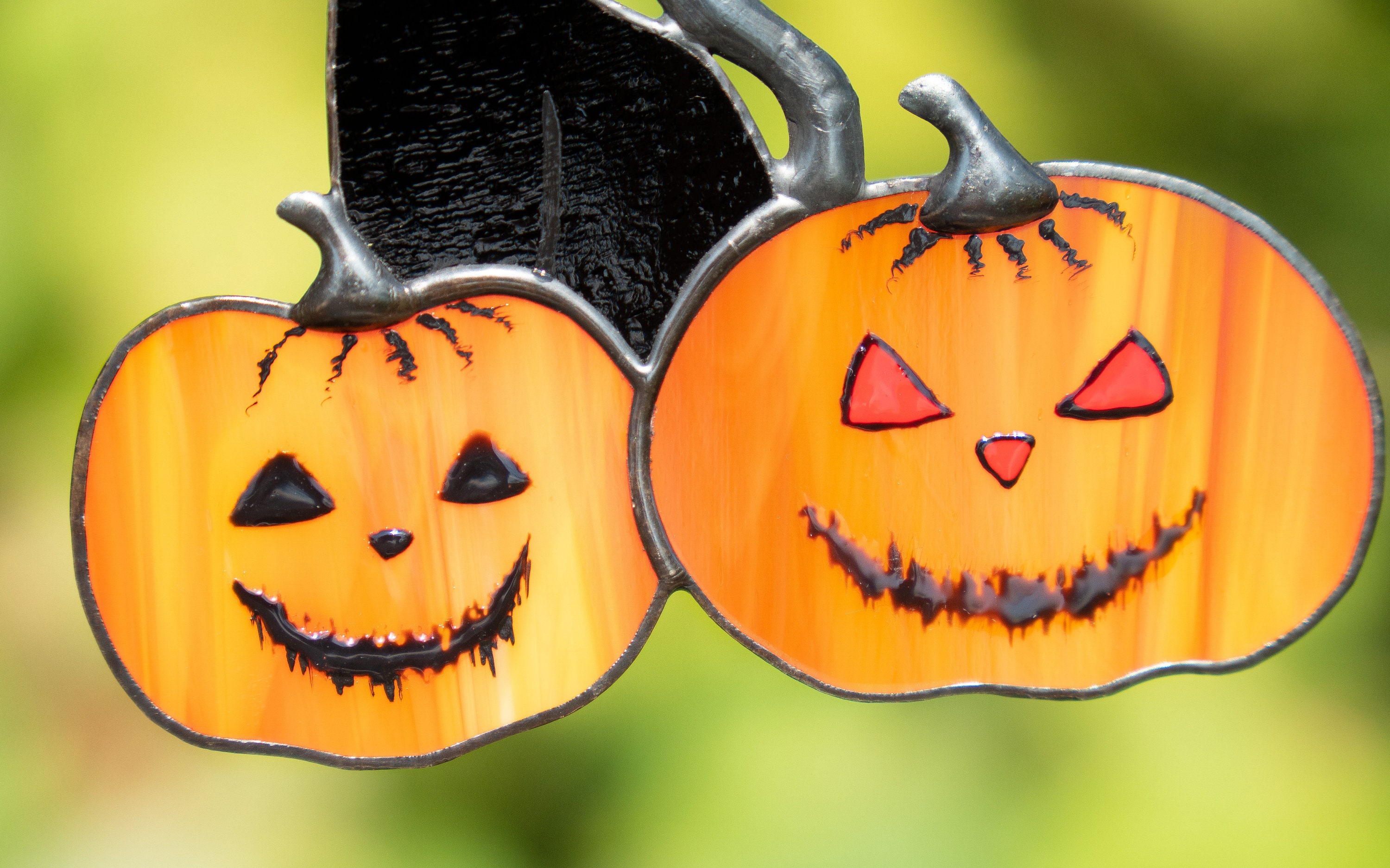 Creepy Cat Stained Glass Suncatcher Halloween Outdoor Decor Wizard Hat ...