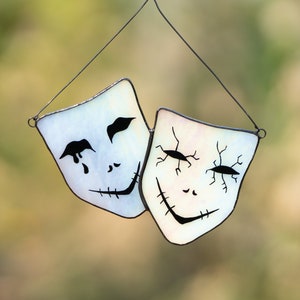 Masquerade Mask Stained Glass Window Hangings Halloween Decor Comedy ...