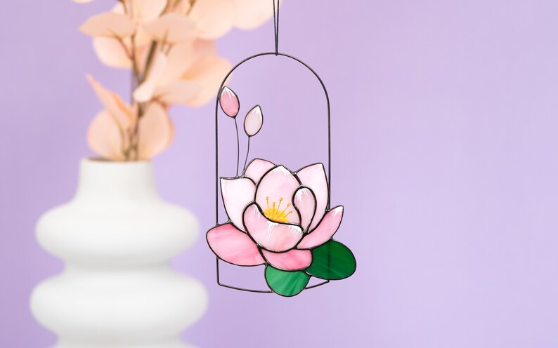 Lotus Stained Glass Window Hangings Lotus Flower Decor Lotus - Etsy