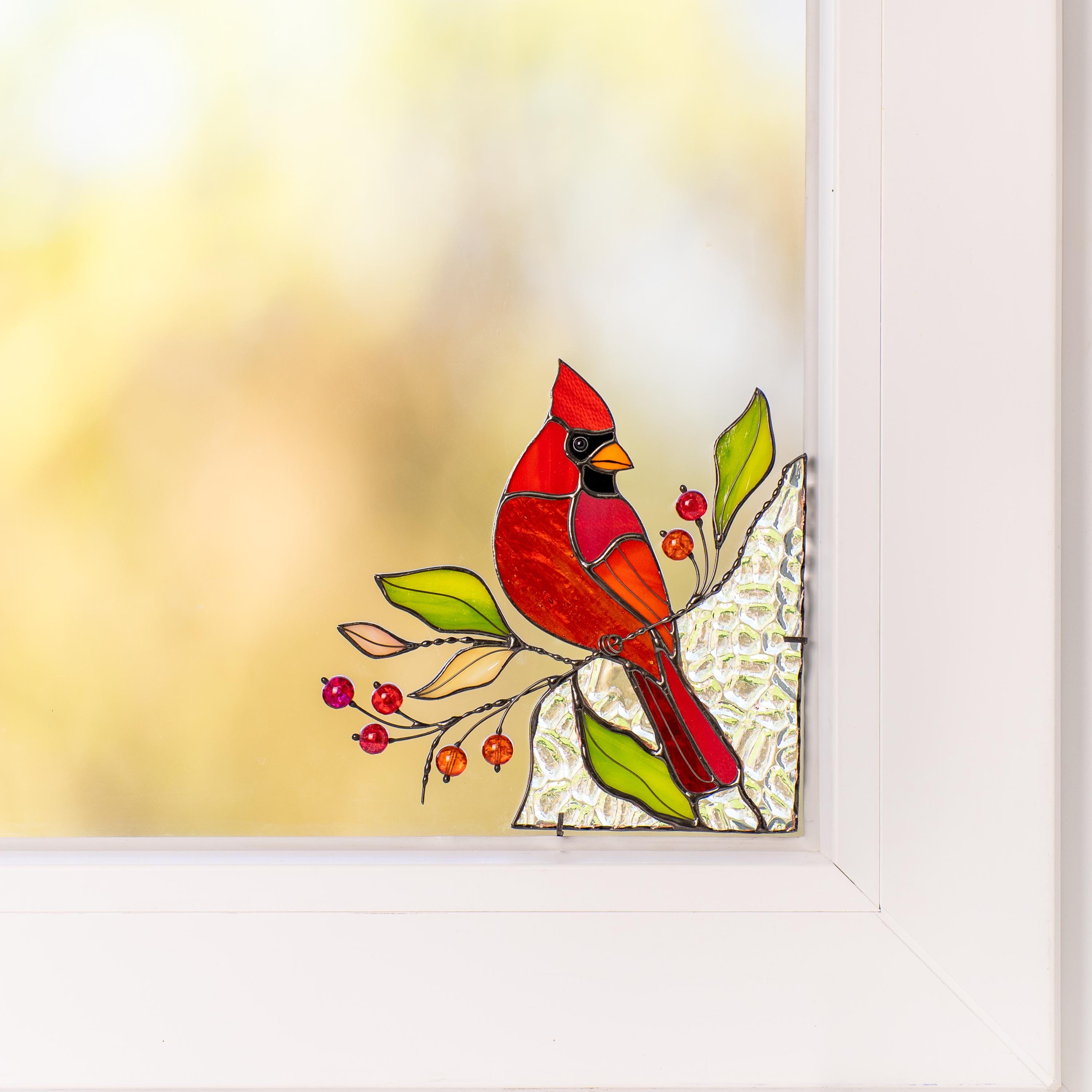 Book Ends Red Cardinal Stained Glass Panel Best Gift for Mom Stained ...