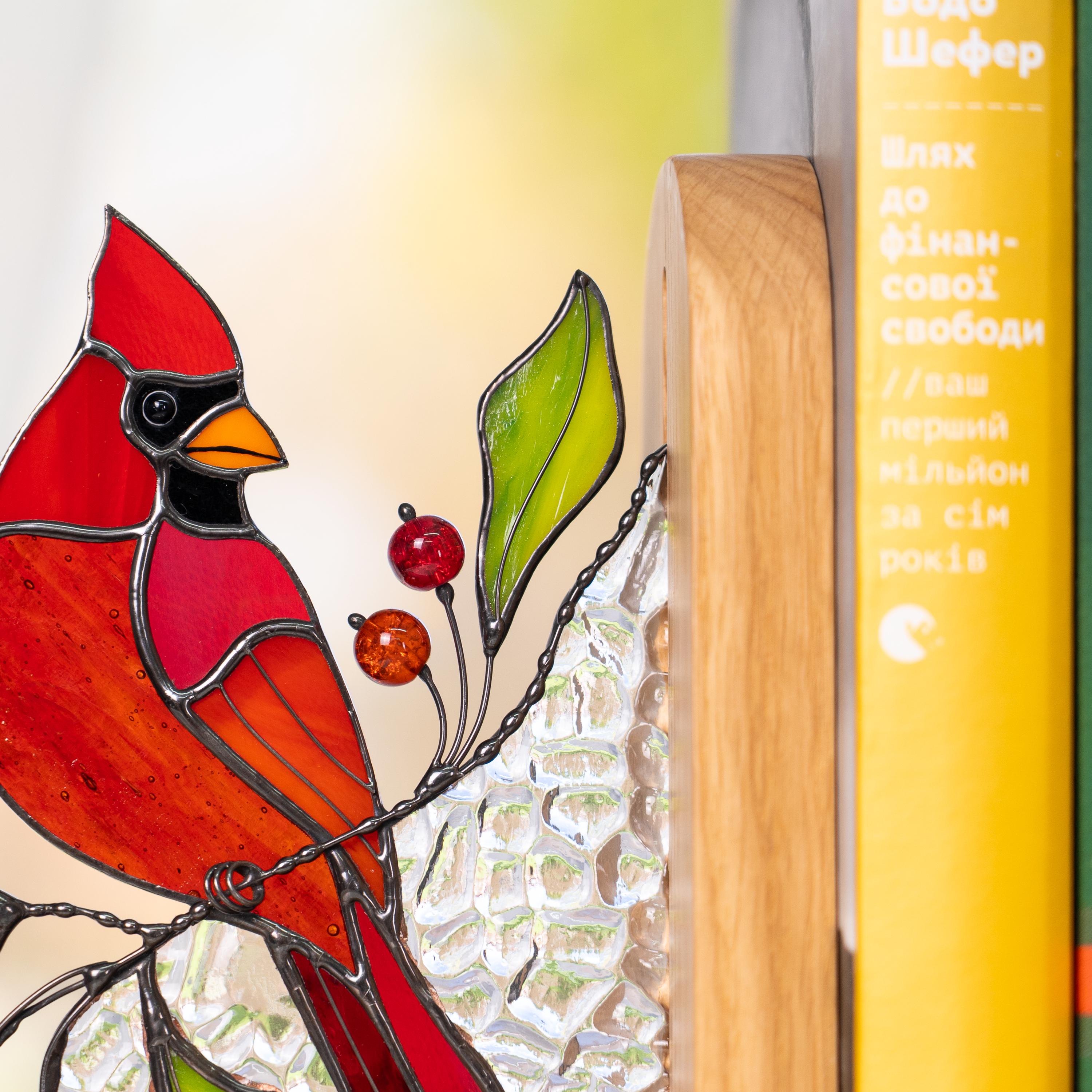 Book Ends Red Cardinal Stained Glass Panel Best Gift for Mom Stained ...