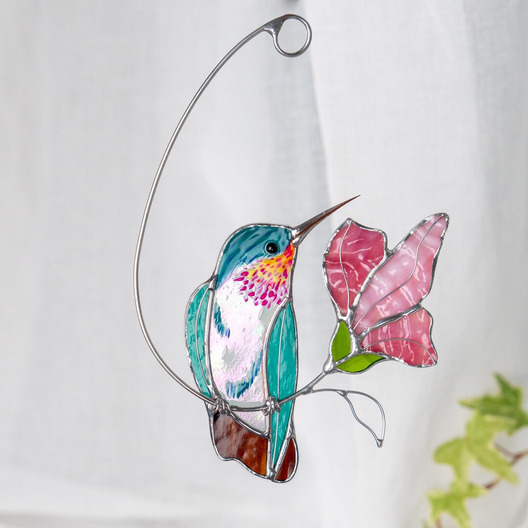 Hummingbird Stained Glass Window Hangings Gift for Mom Custom Stained ...