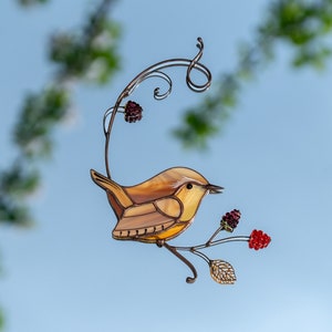 Carolina Wren Stained Glass Window Hanging Bird Decor Unique Gift for ...
