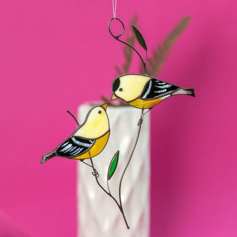 Goldfinches Stained Glass Window Hangings Christmas Gifts - Etsy