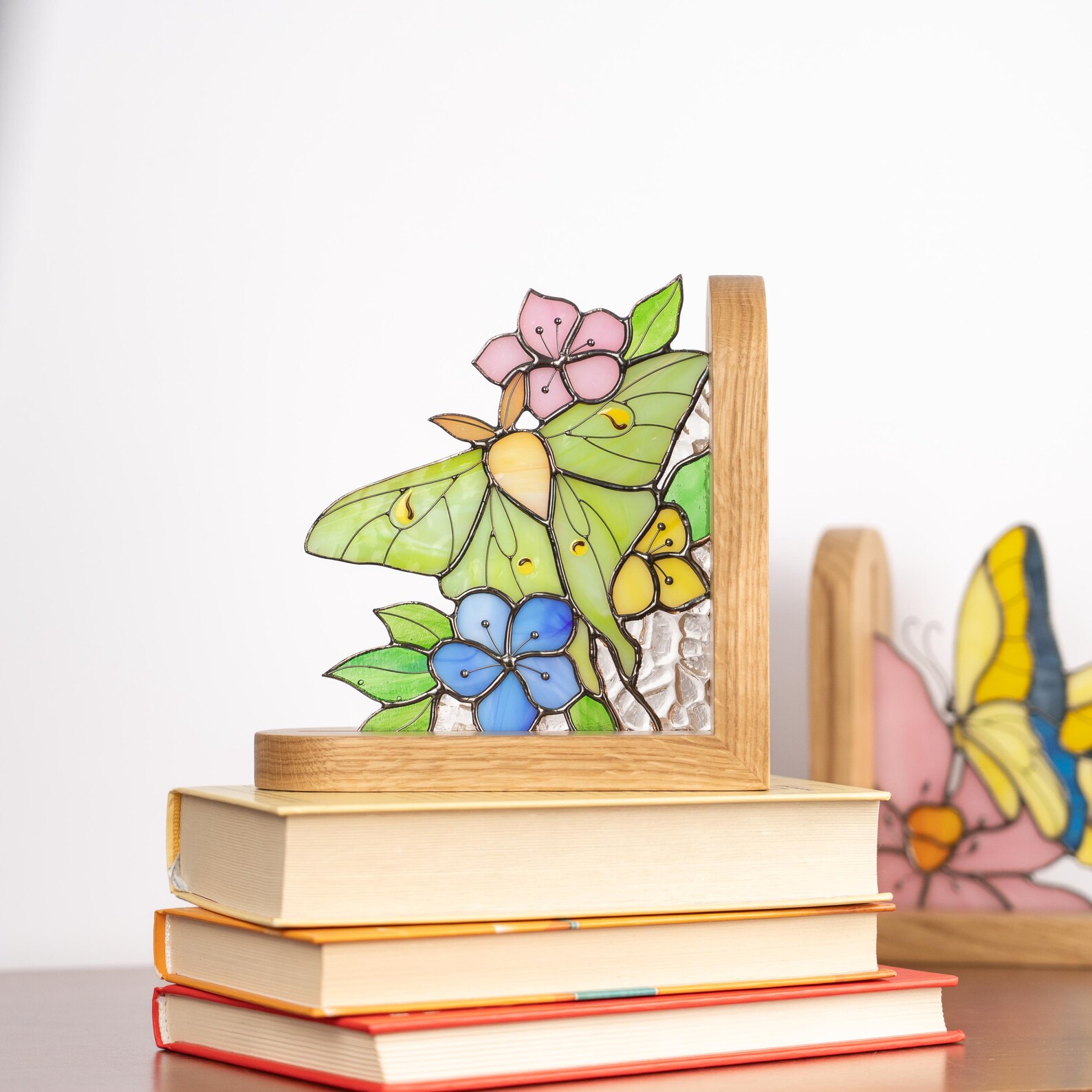 Luna Moth Stained Glass Butterfly Suncatcher Godmother Gift Book Ends ...