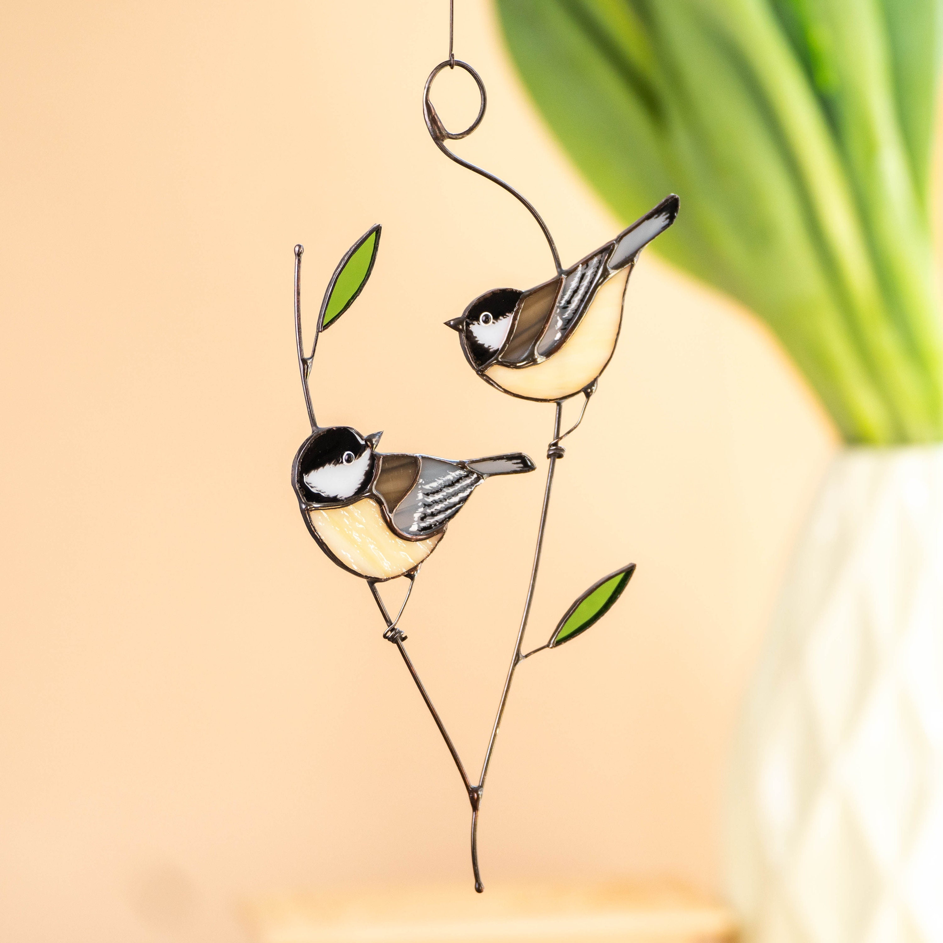 Chickadee Stained Glass Window Hangings Gift for Couple Stained Glass ...