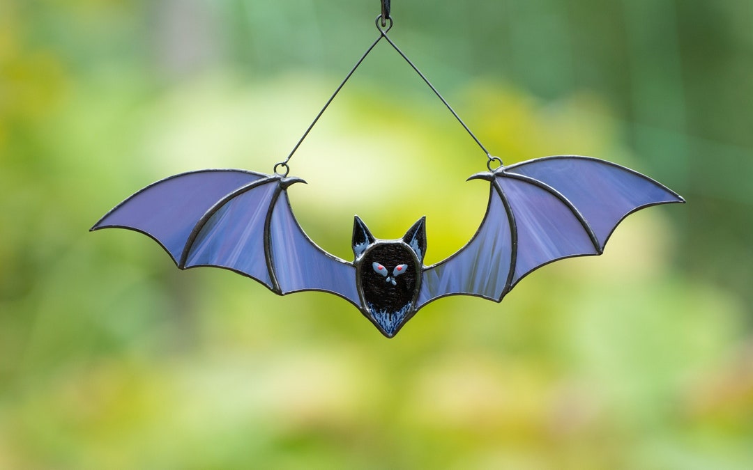 Halloween Decor Bat Stained Glass Window Hangings Stained Glass Bat ...