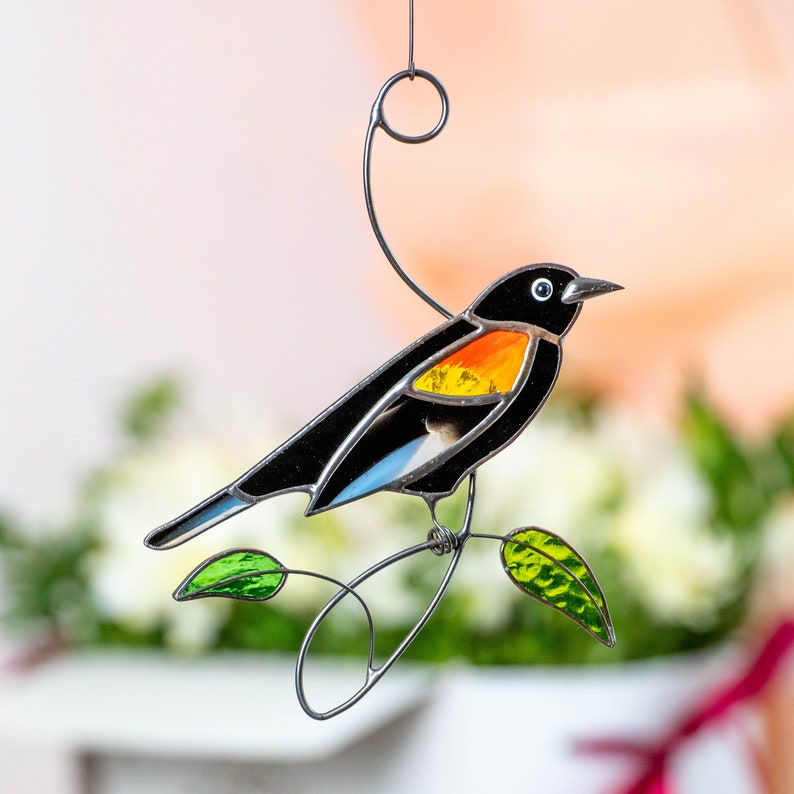 Red Winged Blackbird Stained Glass Window Hangings Stained - Etsy