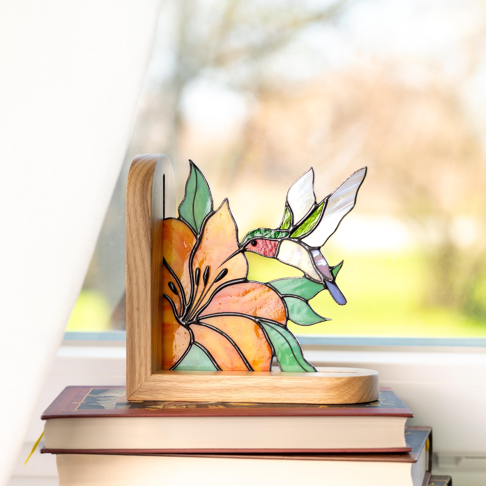 Stained Glass Hummingbird Suncatcher New Mom Gift Book Ends Stained ...