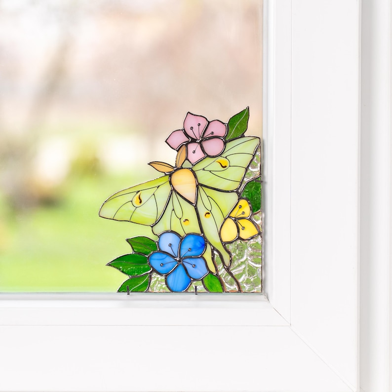 Luna Moth Stained Glass Butterfly Suncatcher Godmother Gift Book Ends ...